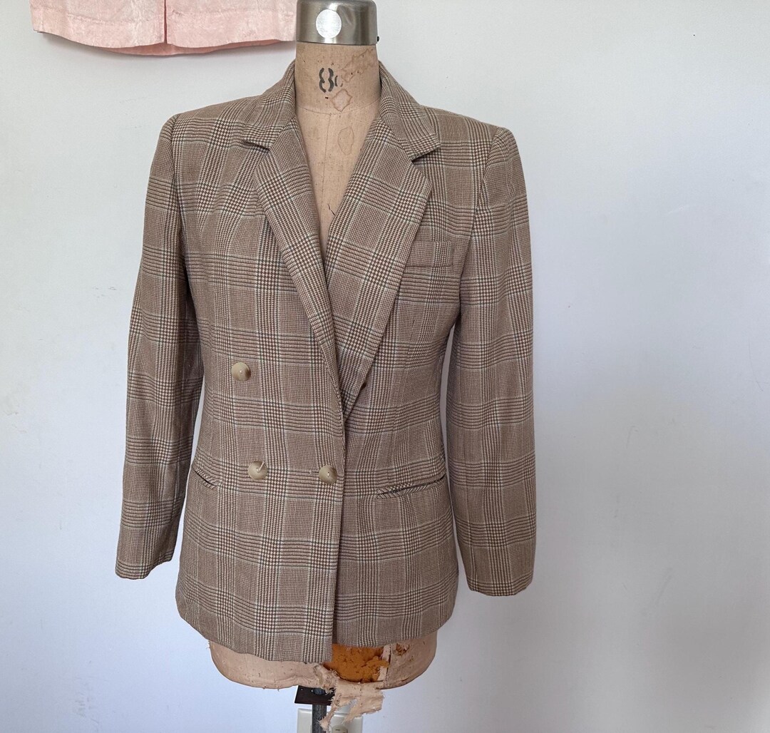 S/M | 90s Vintage Plaid Beige Taupe Wool Barrie Pace Ltd Petites 6p 6 ...