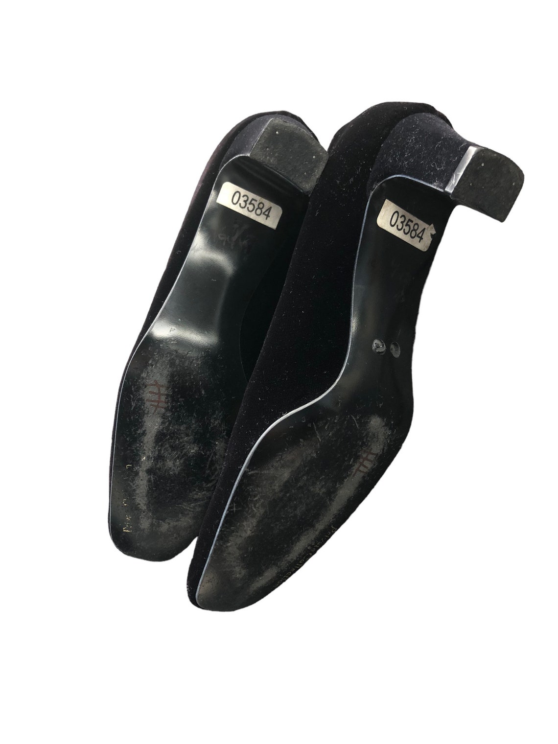 10 | Black Velvet Pumps 90s Vintage Rounded Toe High Heel Block Heels ...