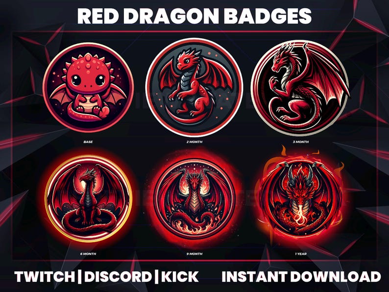 Red Dragon Twitch Sub Badges | Fantasy Stream Icons (digital Download ...