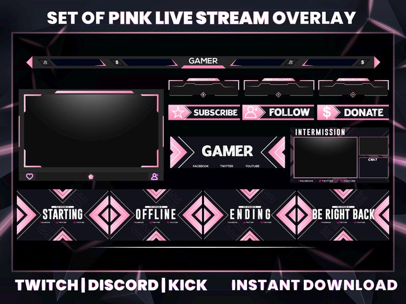 Pink Stream Overlay Pack: Twitch, Discord, Kick (digital Download) - Etsy