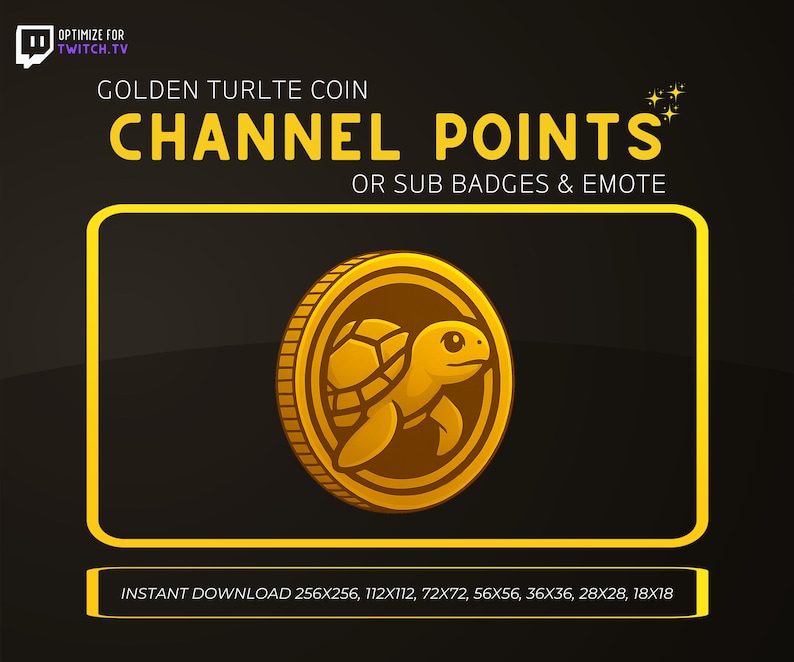 Golden Turtle Coin Twitch Sub Badge: Channel Points Emote (digital ...