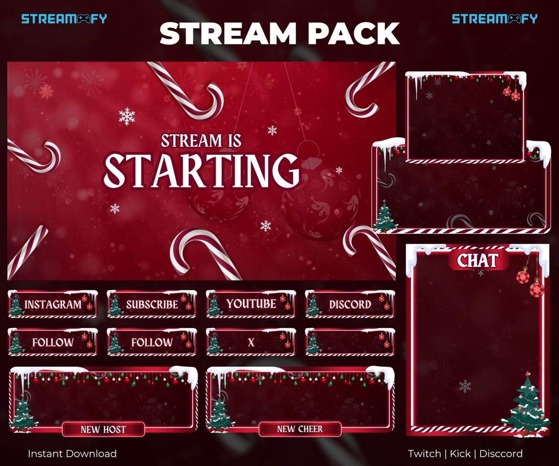 Candy Cane Christmas Stream Pack | Animated Twitch Overlay - Etsy