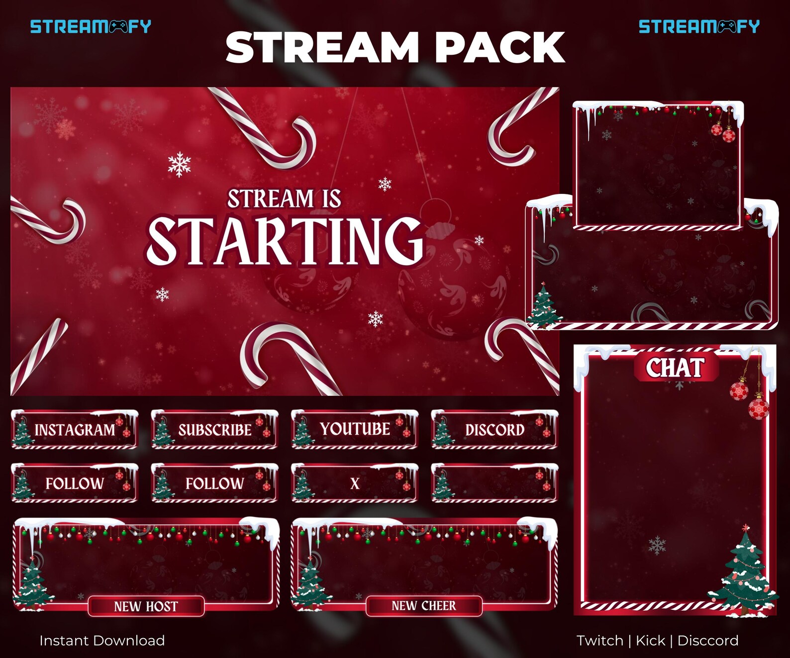 Candy Cane Christmas Stream Pack | Animated Twitch Overlay - Etsy