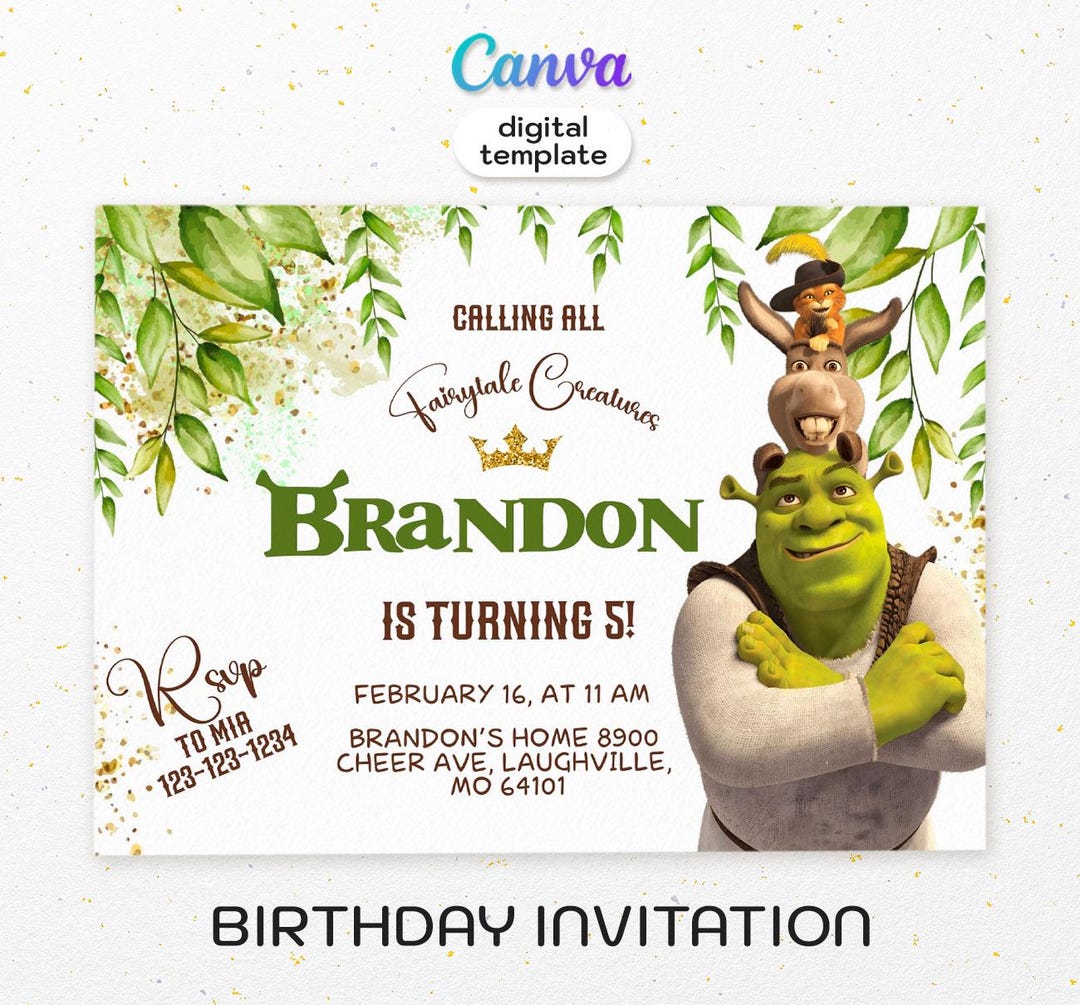 Shrek Birthday Invitation, Printable Shrek Invitation, Fiona Party ...