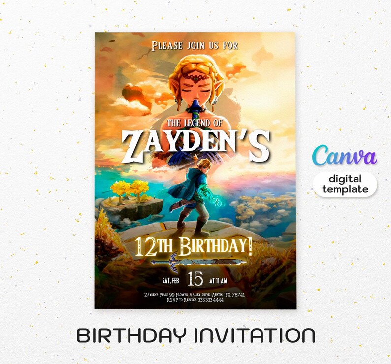 Legend of Zelda Birthday Invitation, Gamer Party (digital Download) - Etsy