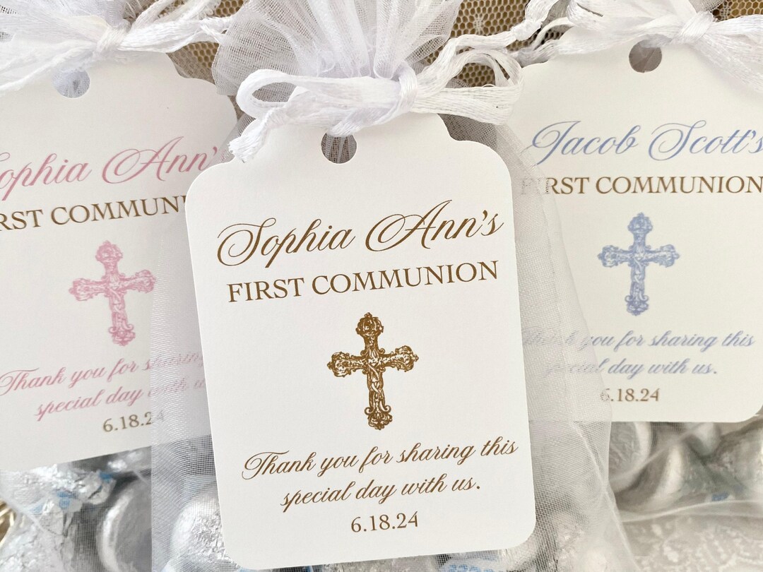 Personalized First Holy Communion Favor Gift Bags and Tags, Cross Favor ...