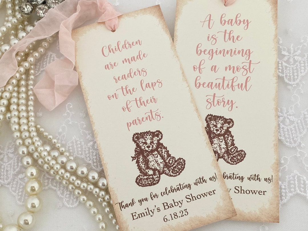 Printed Girl Teddy Bear Bookmarks Favors, Book Themed Baby Shower ...