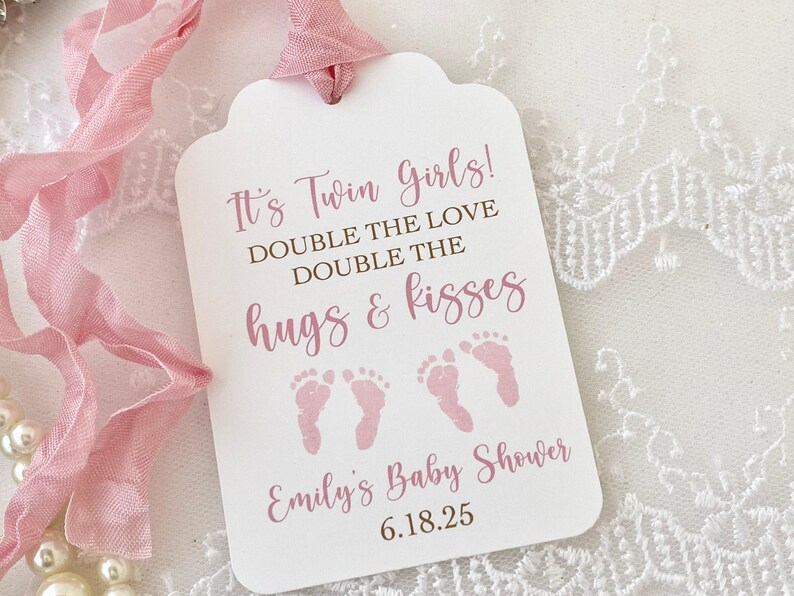 Printed It's Twins Favor Gift Tags, Double the Love, Double the Hugs ...