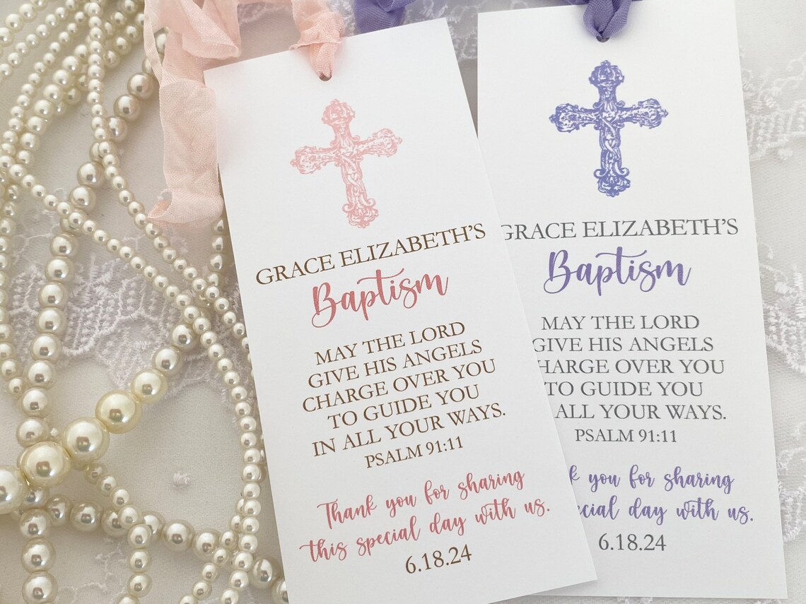 Girl Baptism Favor Bookmarks Baptism Guest Gifts Pink Cross - Etsy