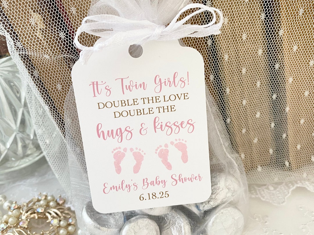 Twin Girl Baby Shower Favor Bags, Twin Girl Hugs and Kisses Favor Gift ...