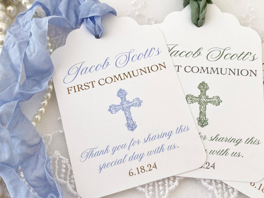 Printed Boy Girl First Holy Communion Tags, Personalized Thank You ...