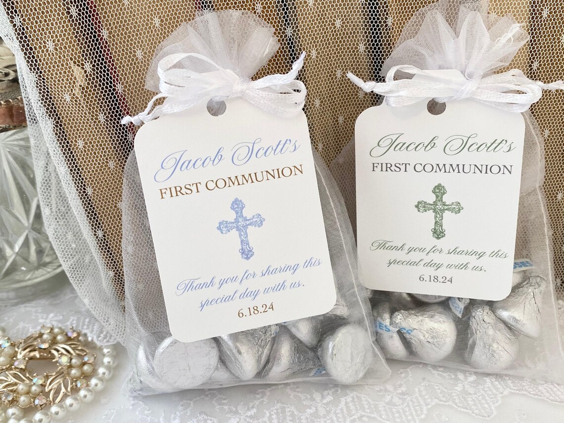 Personalized First Holy Communion Favor Gift Bags and Tags, for Boys ...