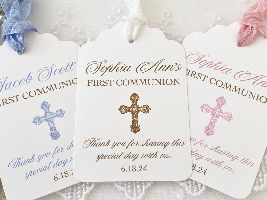 Printed First Holy Communion Cross Favor Tags, Baby Dedication Tags ...