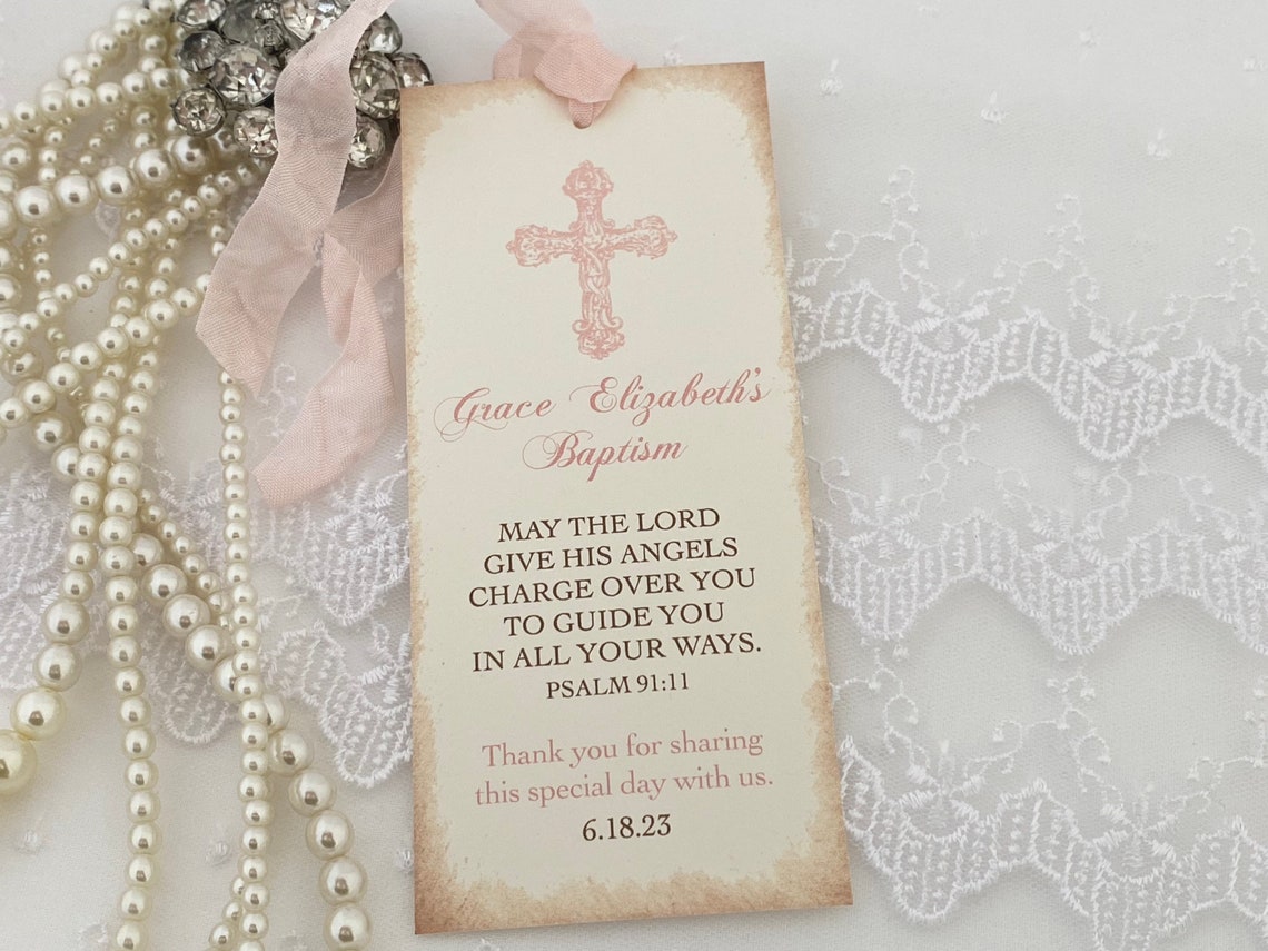 Girl Baptism Favor Bookmarks Baptism Guest Gifts Pink Cross | Etsy