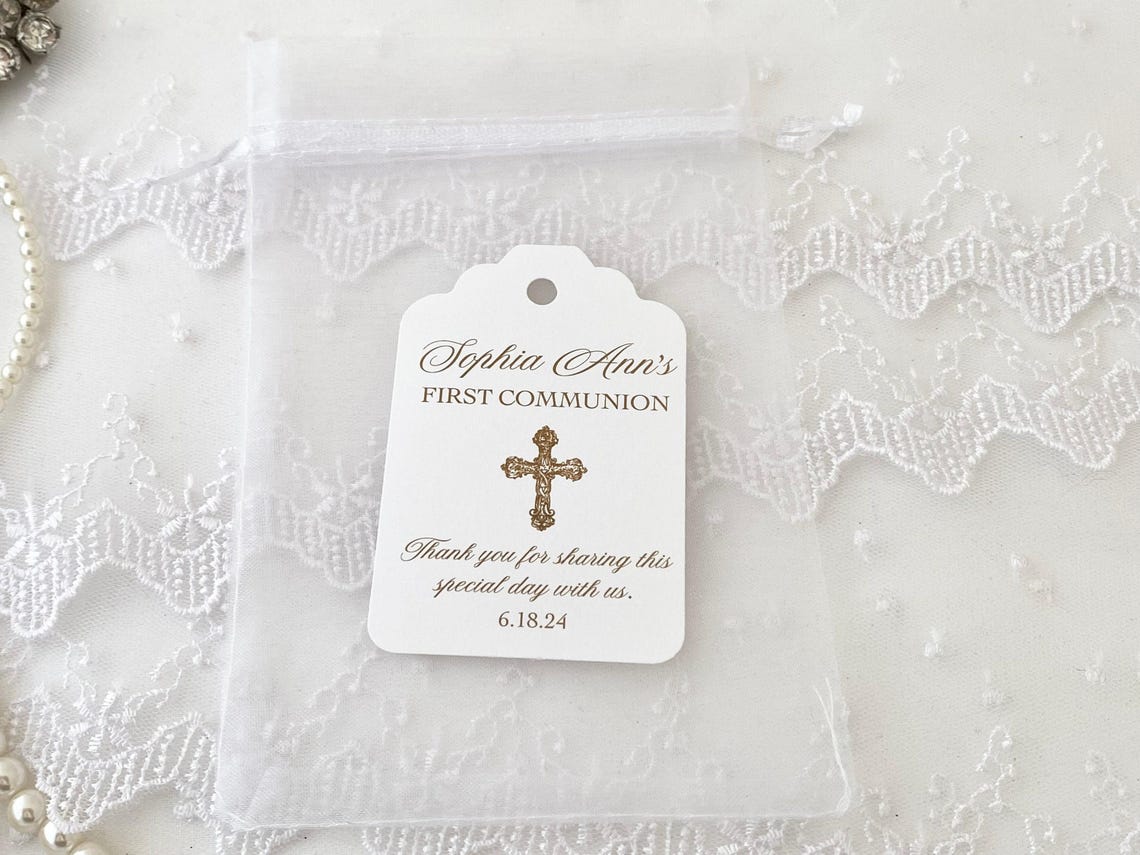 Personalized First Holy Communion Favor Gift Bags and Tags, Cross Favor ...
