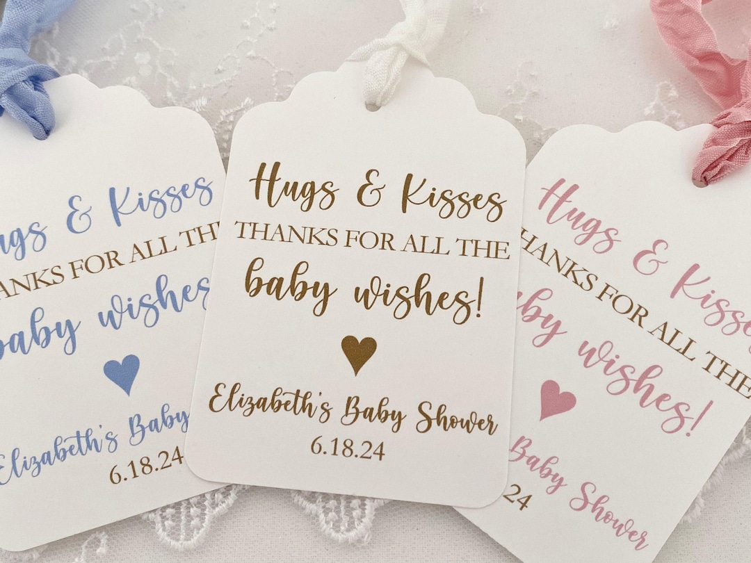 PRINTED Hugs and Kisses Baby Wishes Favor Gift Tags for Baby Shower ...