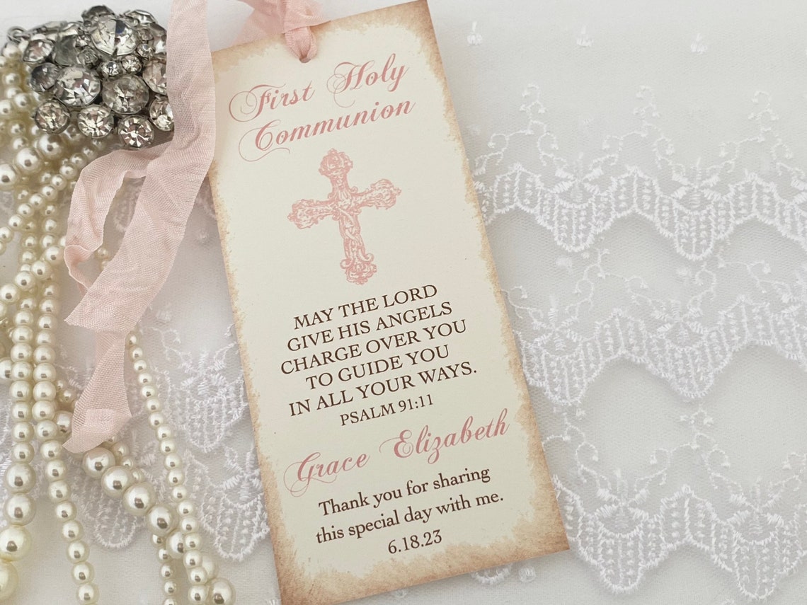 Girl Holy First Communion Bookmarks Favors Pink Cross First - Etsy