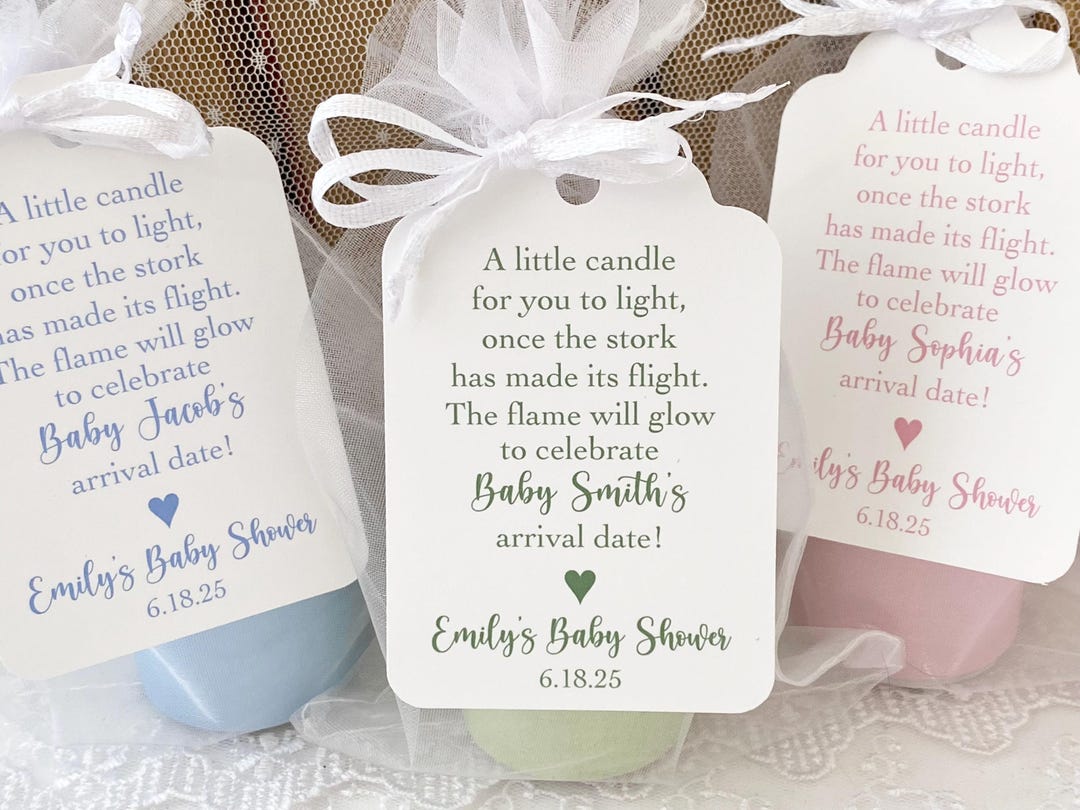 Baby Shower Candle Tags and Bags, Personalized Tealight Candle Favor ...
