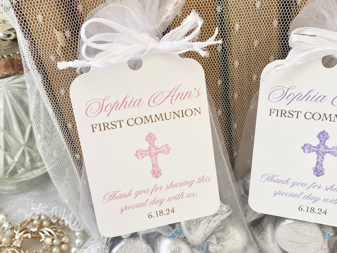 Personalized First Holy Communion Favor Gift Bags and Tags for Girls ...