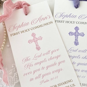 Girl Holy First Communion Bookmarks Favors, Pink Cross First Communion ...