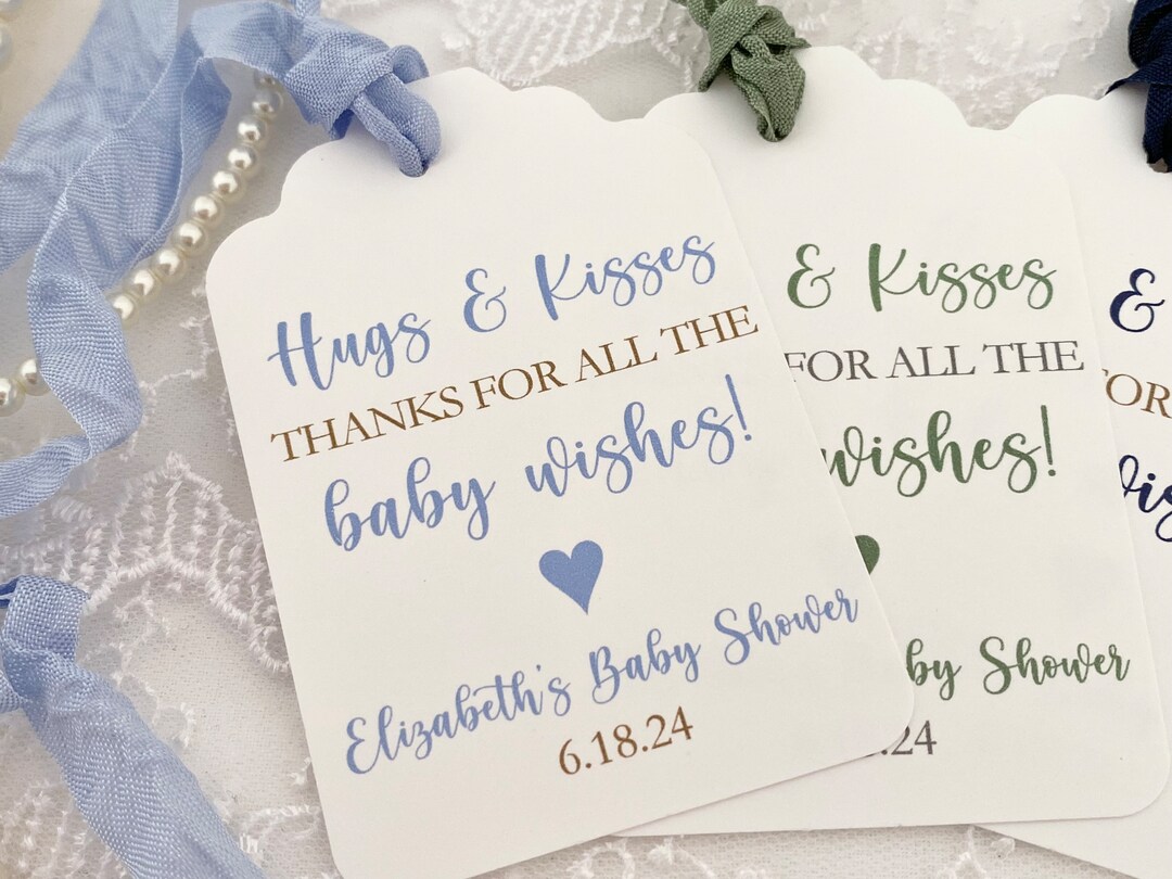 PRINTED Hugs and Kisses Baby Wishes Favor Gift Tags for Boy Baby Shower ...