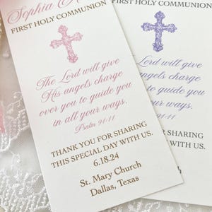 Girl Holy First Communion Bookmarks Favors, Pink Cross First Communion ...