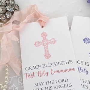 Girl Holy First Communion Bookmarks Favors Pink Cross First - Etsy
