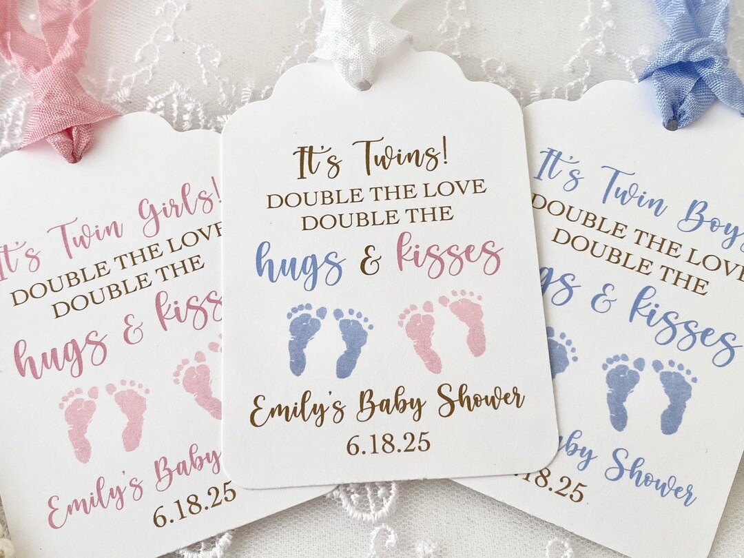 Printed It's Twins Favor Gift Tags, Double the Love, Double the Hugs ...