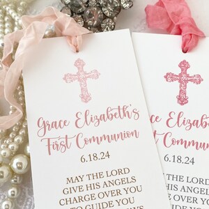 Girl Holy First Communion Bookmarks Favors Pink Cross First - Etsy
