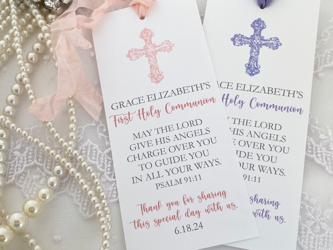 Girl Holy First Communion Bookmarks Favors Pink Cross First - Etsy