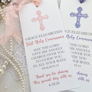 Girl Holy First Communion Bookmarks Favors Pink Cross First - Etsy