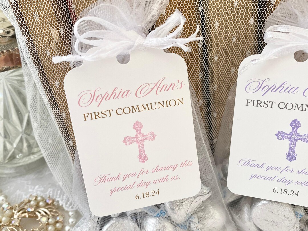Personalized First Holy Communion Favor Gift Bags and Tags for Girls ...