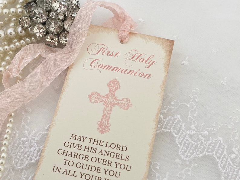 Girl Holy First Communion Bookmarks Favors Pink Cross First - Etsy