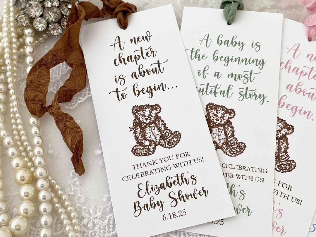 Printed Teddy Bear Bookmarks Favors, Reading Baby Shower Favors, Gender ...