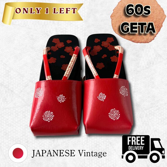 Vintage 1960s Japanese Rain Geta Sandals with Vinyl C… - Gem