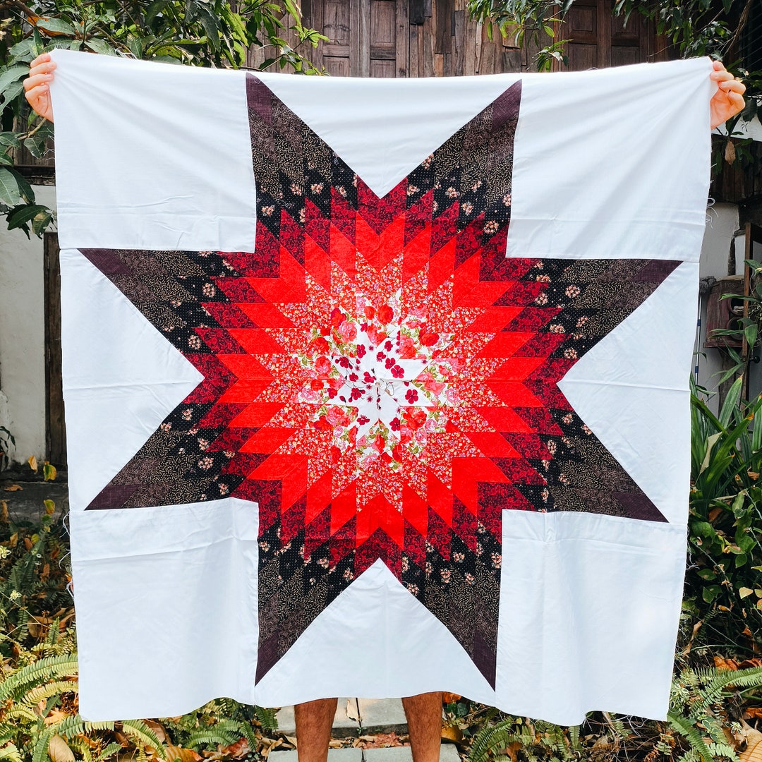Gorgeous Red & Black Star Patchwork, 50 X 50 Inches, Ohio Star, Lone ...