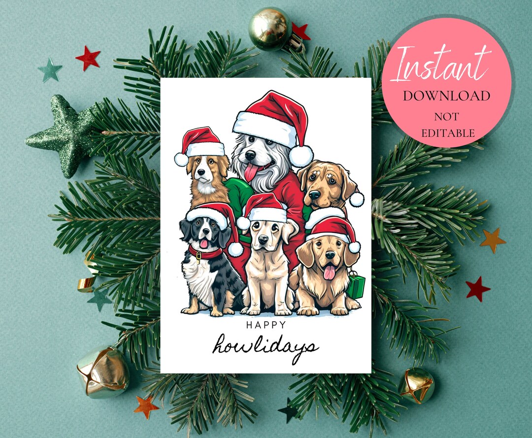 Printable Dog Christmas Greeting Card Cards for Dog Lovers Instant ...