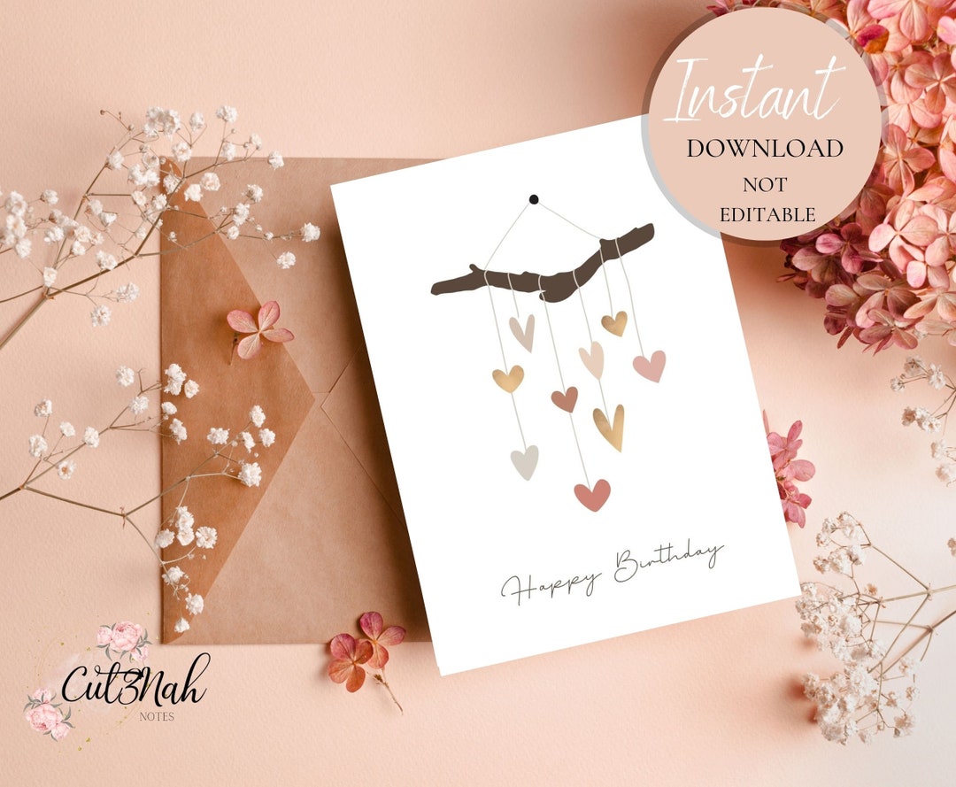 Printable Lovely Birthday Greeting Card | Instant Download | 7x5 Inch ...