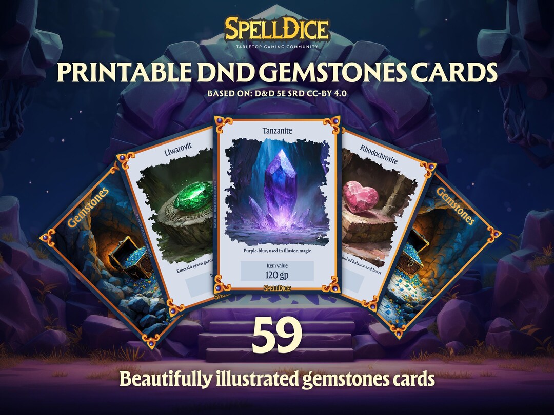 Dnd PRINTABLE GEMSTONES CARDS| Uniquely Illustrated | Dnd Srd Ogl ...