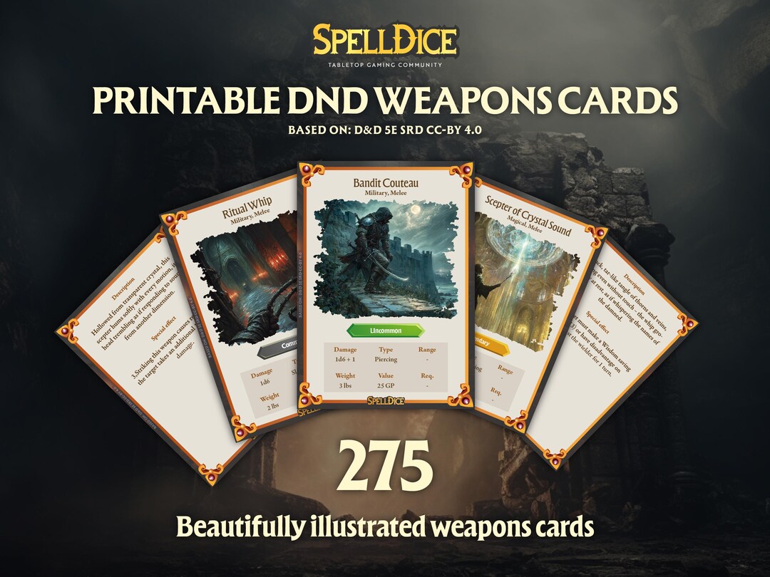Dnd Printable Weapon CARDS | Perfect Match for Your Spell Cards ...