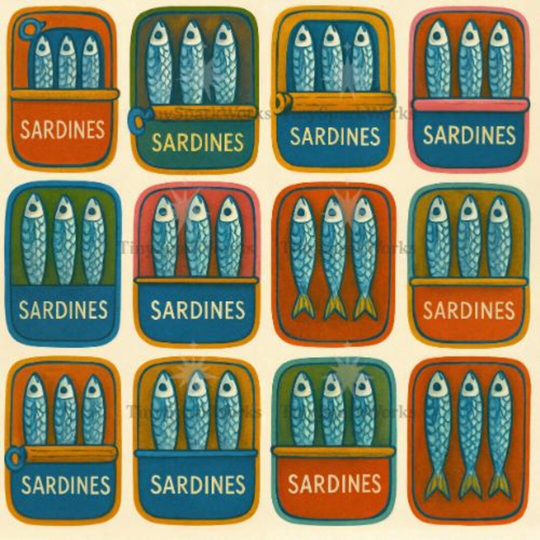 Retro Sardine Tin Seamless Pattern | Fish Can Digital Paper 12x12" PNG ...