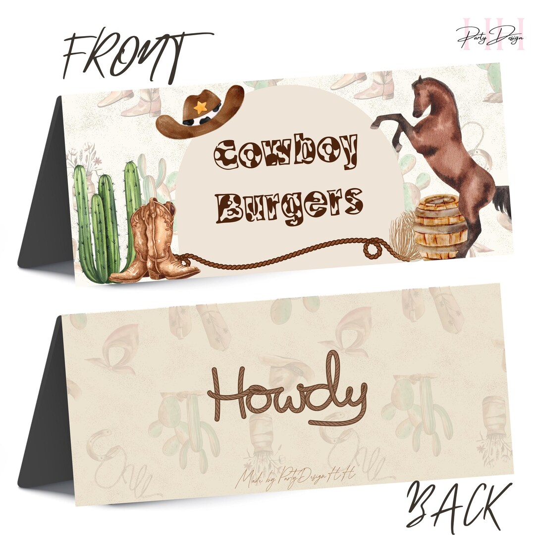 Editable Cowboy Food Tent Cards Printable | Western Birthday Party ...
