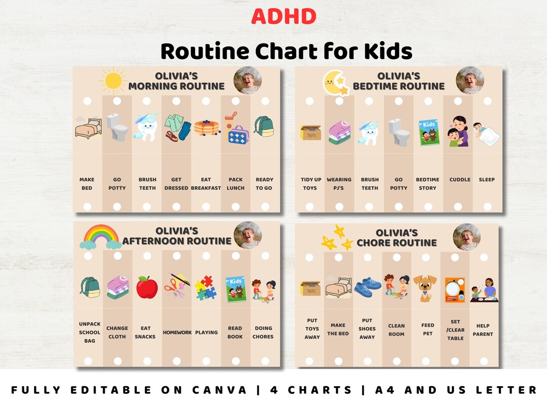 ADHD Visual Schedule for Kids, Morning & Bedtime Routine Flip Chart ...