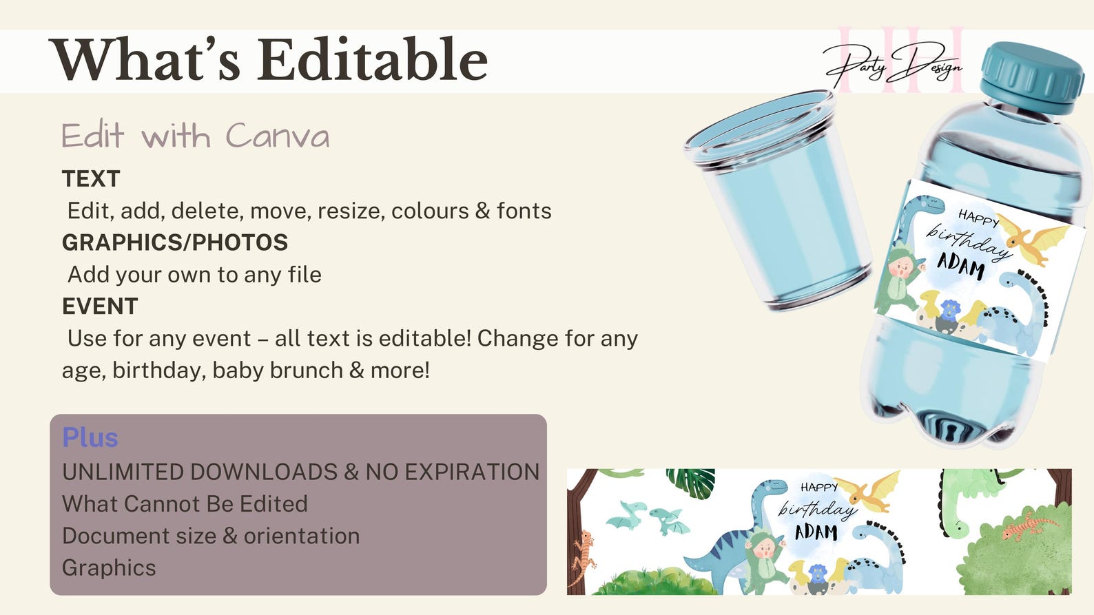Editable Dinosaur Water Bottle Labels, Pastel Dino Birthday Drink Wraps ...