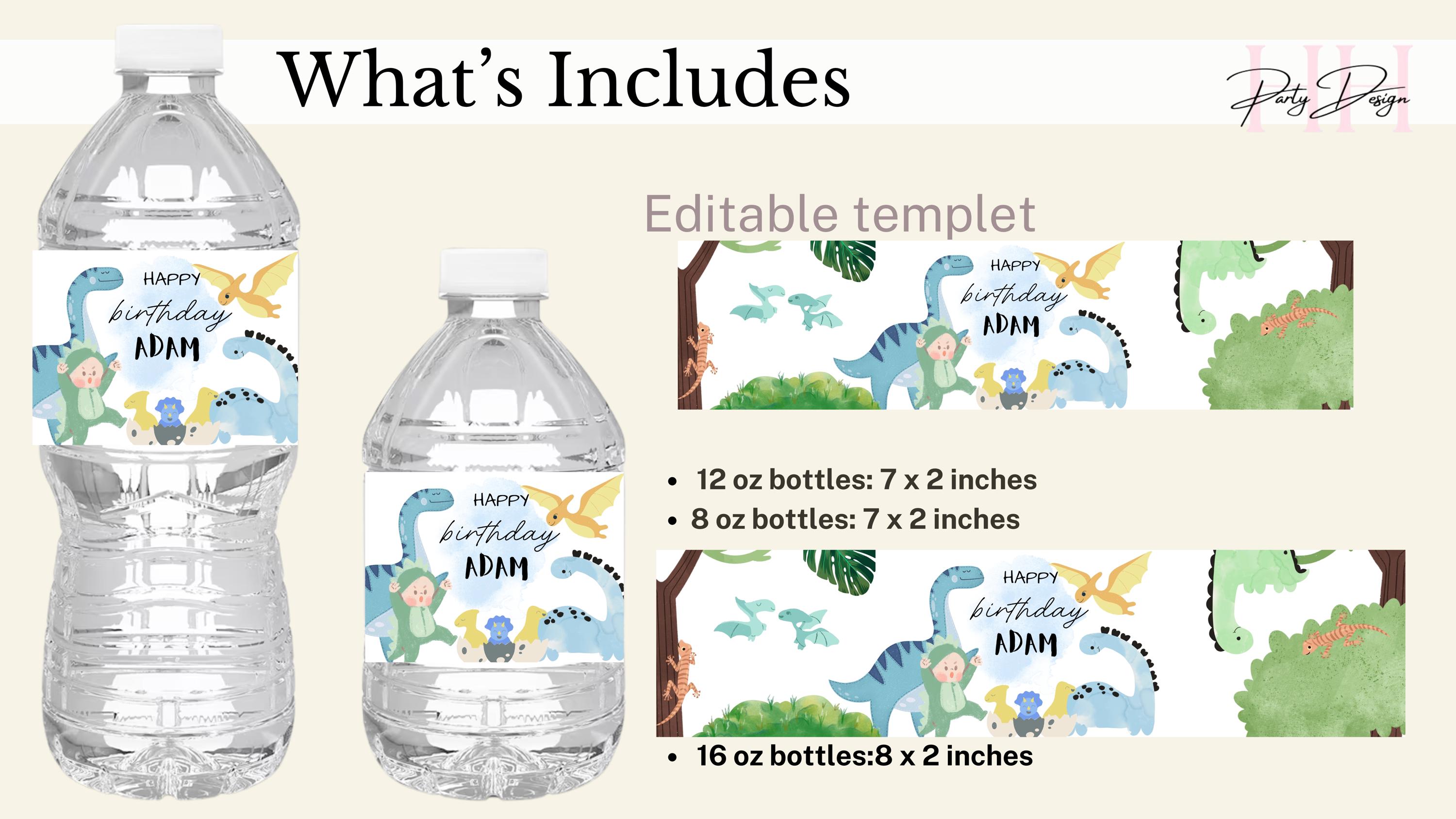 Editable Dinosaur Water Bottle Labels, Pastel Dino Birthday Drink Wraps ...