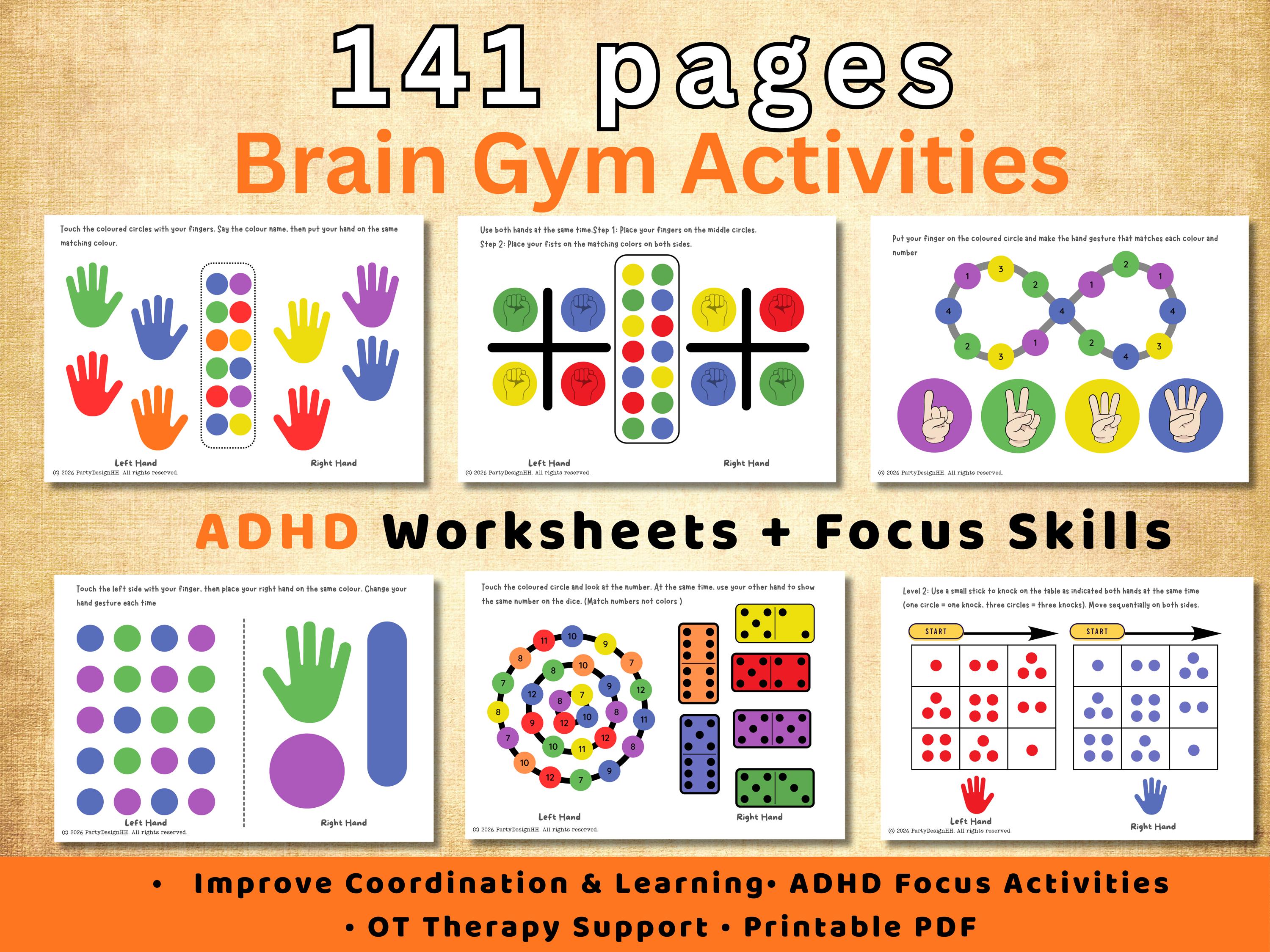 ADHD Worksheets for Kids | Brain Gym Activities | Executive Function ...
