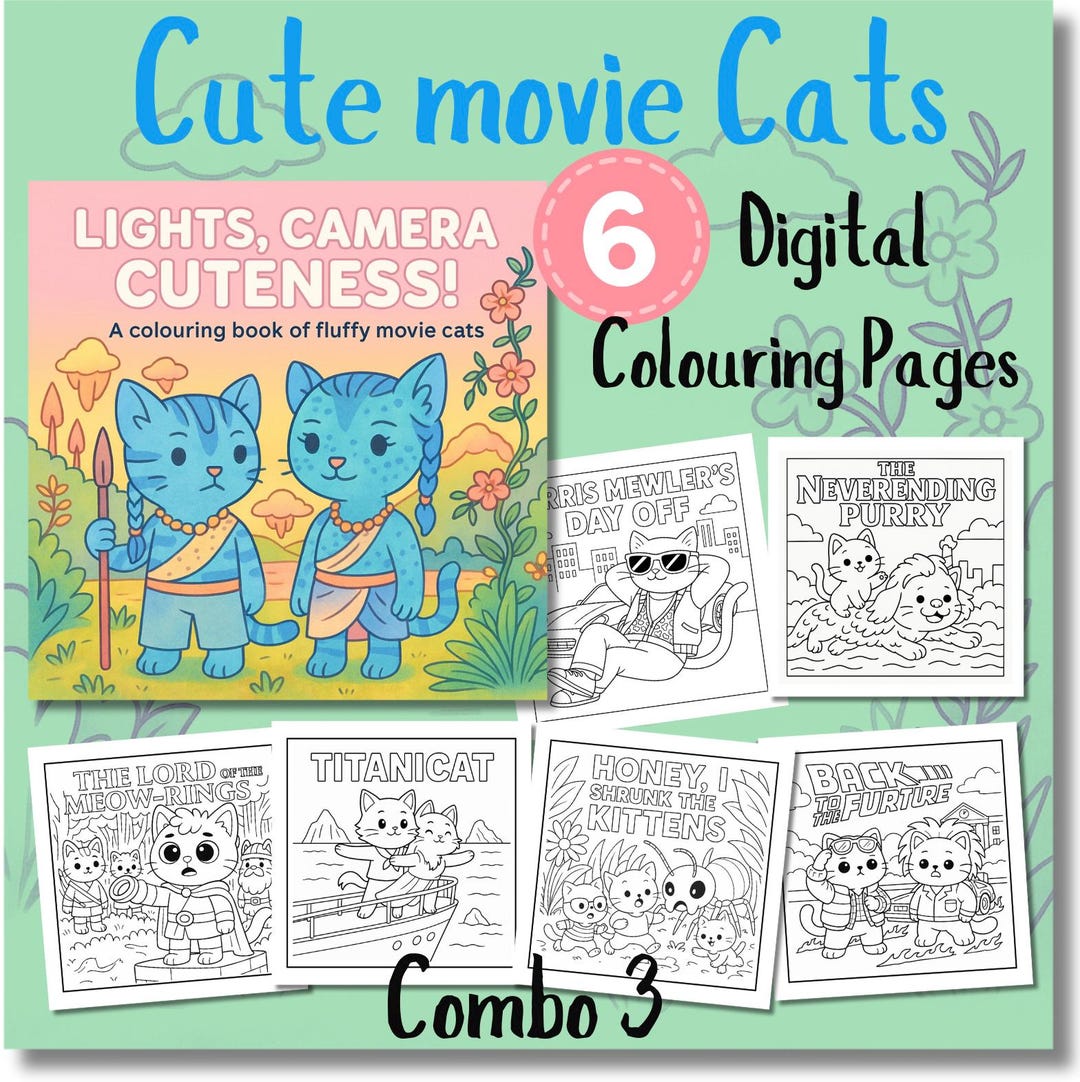 Colouring Pages - Bold and Easy Cute Movie Cats (digital Download) - Etsy