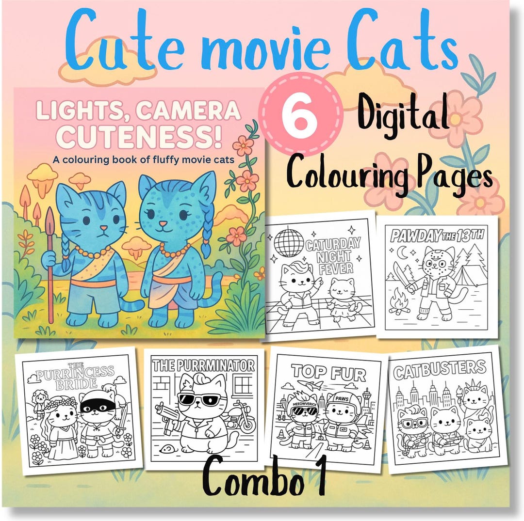 Colouring Pages - Bold and Easy Cute Movie Cats (digital Download) - Etsy