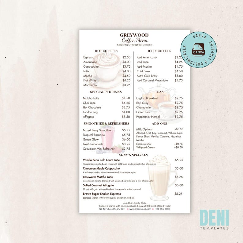 Editable Cafe Menu Board Template, Customizable Canva Design - Etsy
