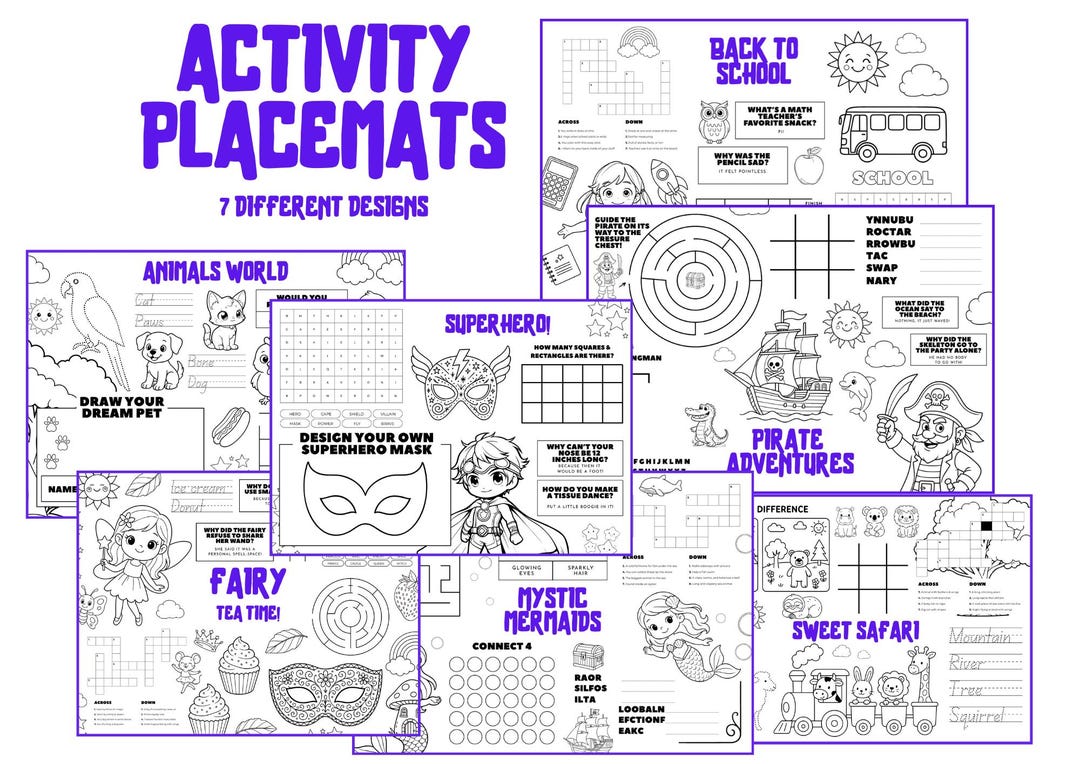 Kids Activity Placemats | 7 Printable Designs - Etsy